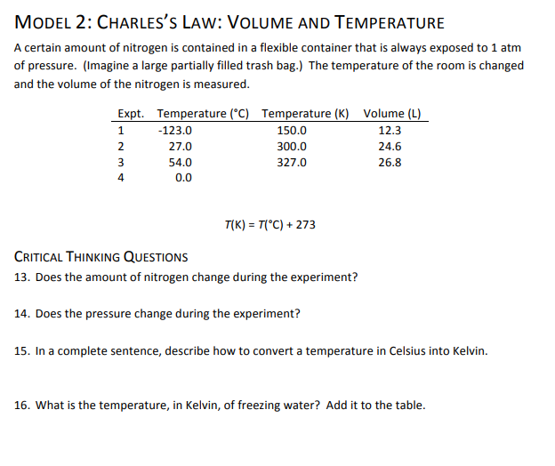 Solved MODEL 2: ChARLES'S LAW: VOLUME AND TEMPERATURE A | Chegg.com