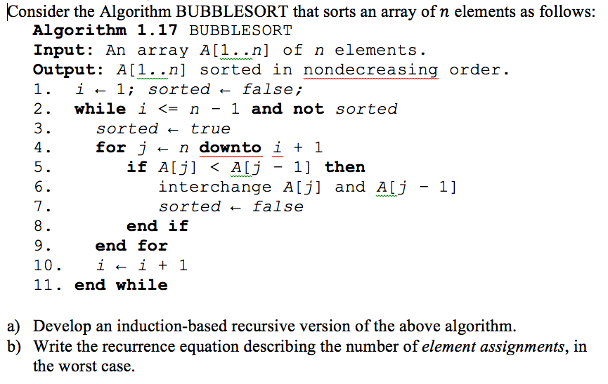 Consider the Algorithm BUBBLESORT that sorts an array | Chegg.com