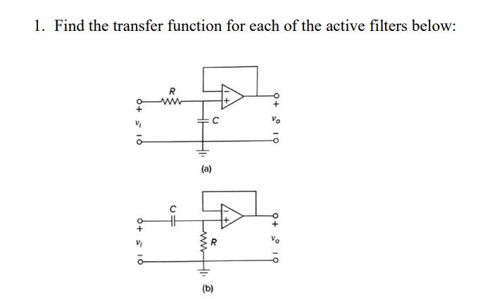 Solved 1. Find the transfer function for each of the active | Chegg.com