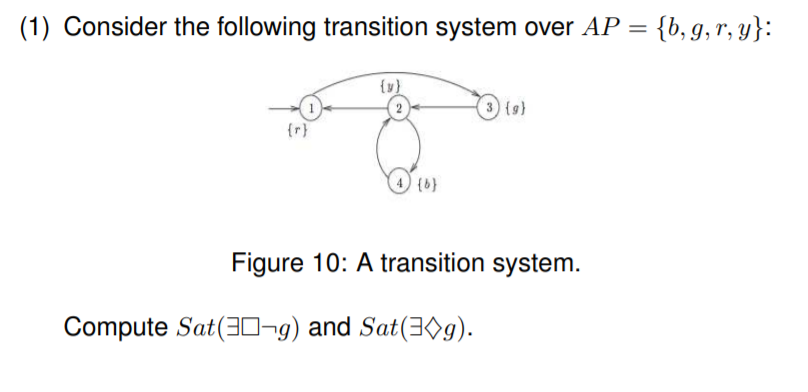 Solved (1) Consider the following transition system over AP | Chegg.com