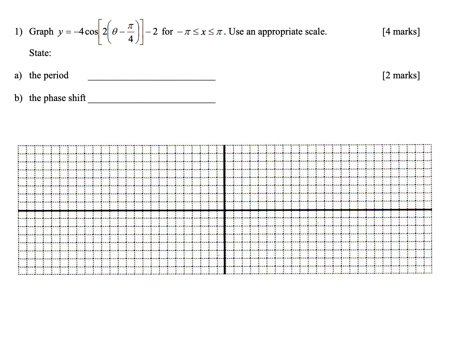 Solved Graph y=-4cos[2(θ-π4)]-2 ﻿for -π≤x≤π. ﻿Use an | Chegg.com