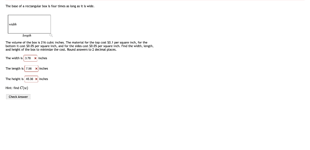 Solved The base of a rectangular box is four times as long | Chegg.com