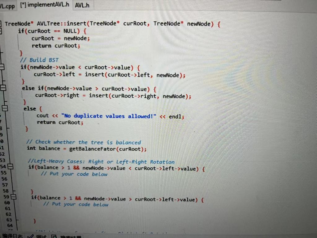 WL.cpp (*) implementAVL. AVL.h BE TreeNode* | Chegg.com