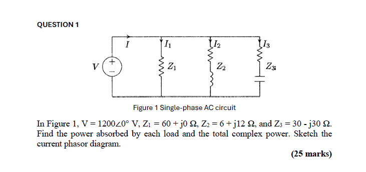 Solved QUESTION 1Figure 1 ﻿Single-phase AC ﻿circuitIn | Chegg.com