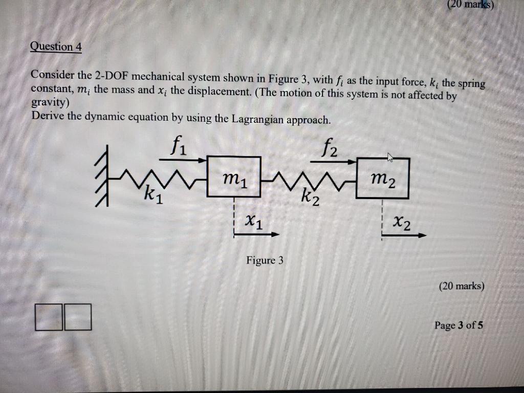Solved (20 marks) Question 4 Consider the 2-DOF mechanical | Chegg.com