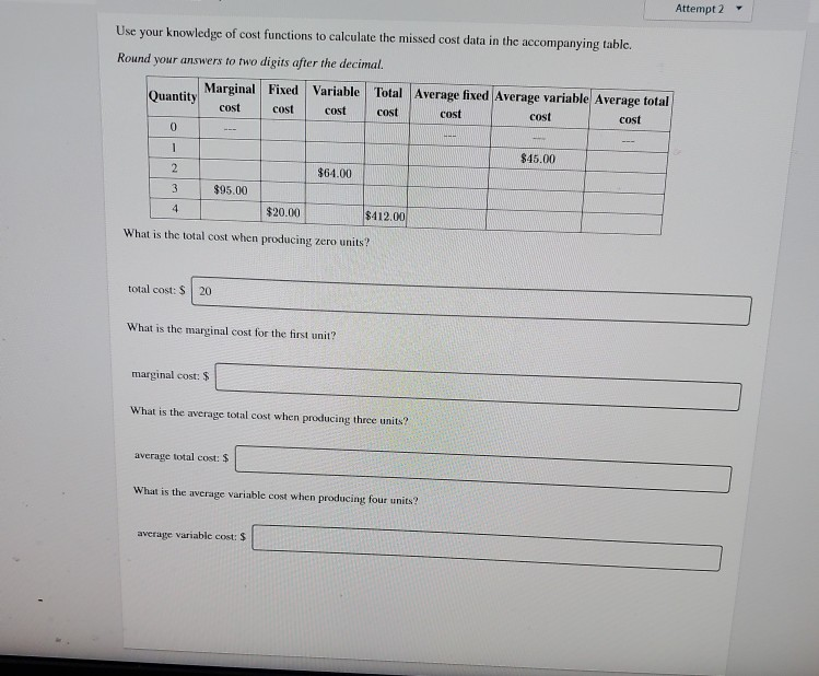 Solved Use your knowledge of cost functions to calculate the | Chegg.com