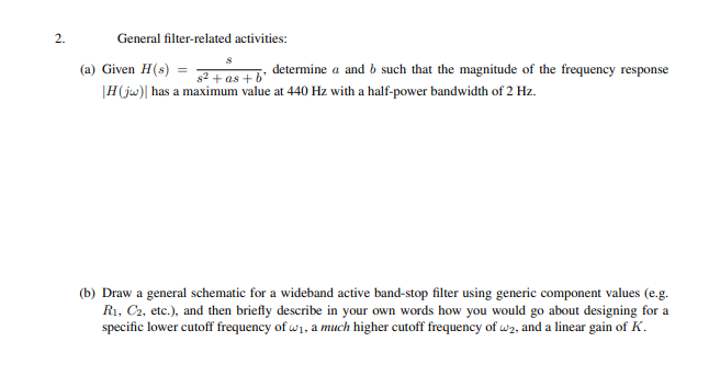 Solved 2. General filter-related activities: (a) Given H($) | Chegg.com