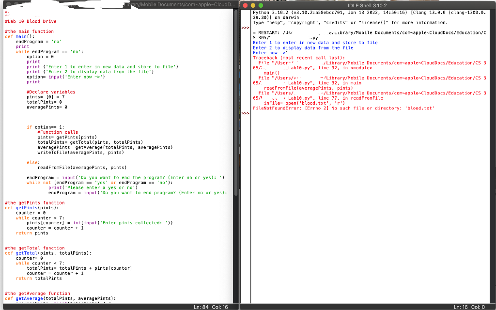 Solved 2 #Lab 10 Blood Drive. #the main function def main(): | Chegg.com