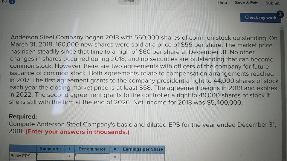 Solved Saved Help Save & Exit Submit 2 Check my work | Chegg.com