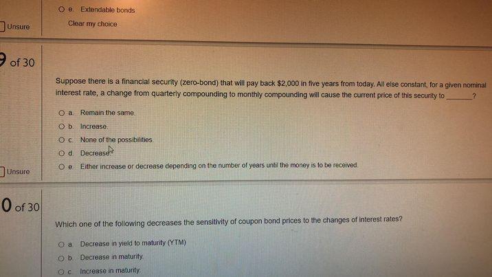 Solved Оe Extendable bonds Unsure Clear my choice 3 of 30 | Chegg.com