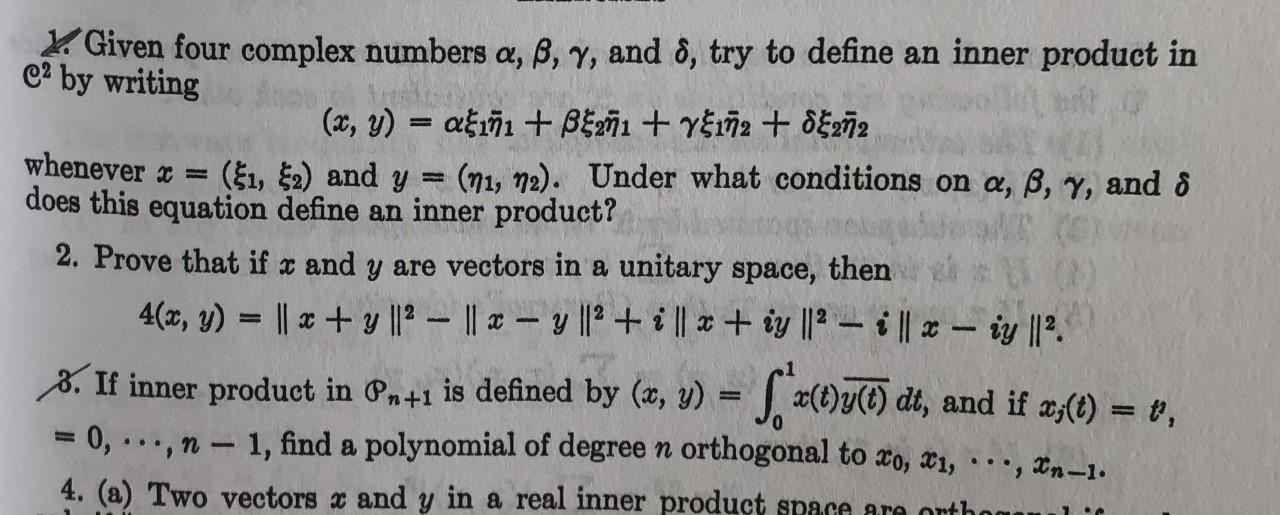 Solved whenever x = Given four complex numbers a, b, y, and | Chegg.com