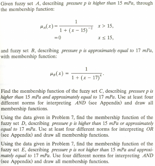 Solved Given fuzzy set A, describing pressure p is higher | Chegg.com