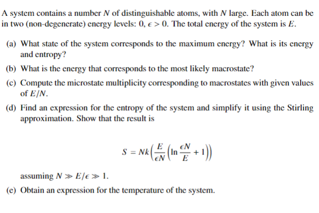 Solved A system contains a number N of distinguishable | Chegg.com