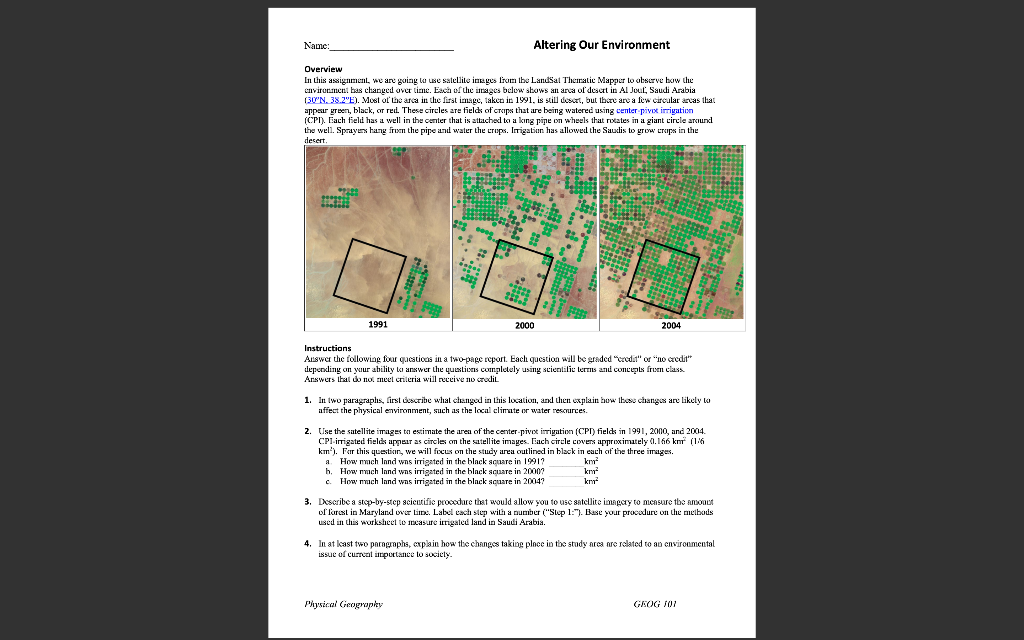 Solved Name: Altering Our Environment Overview In this | Chegg.com