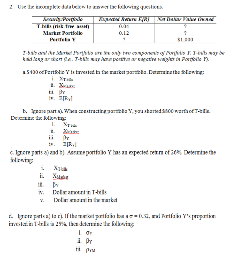 Solved 2. Use the incomplete data below to answer the | Chegg.com