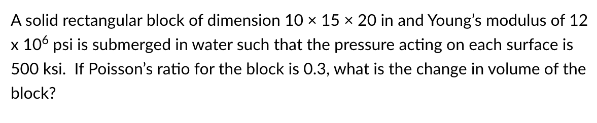 Solved A solid rectangular block of dimension 10×15×20 in | Chegg.com