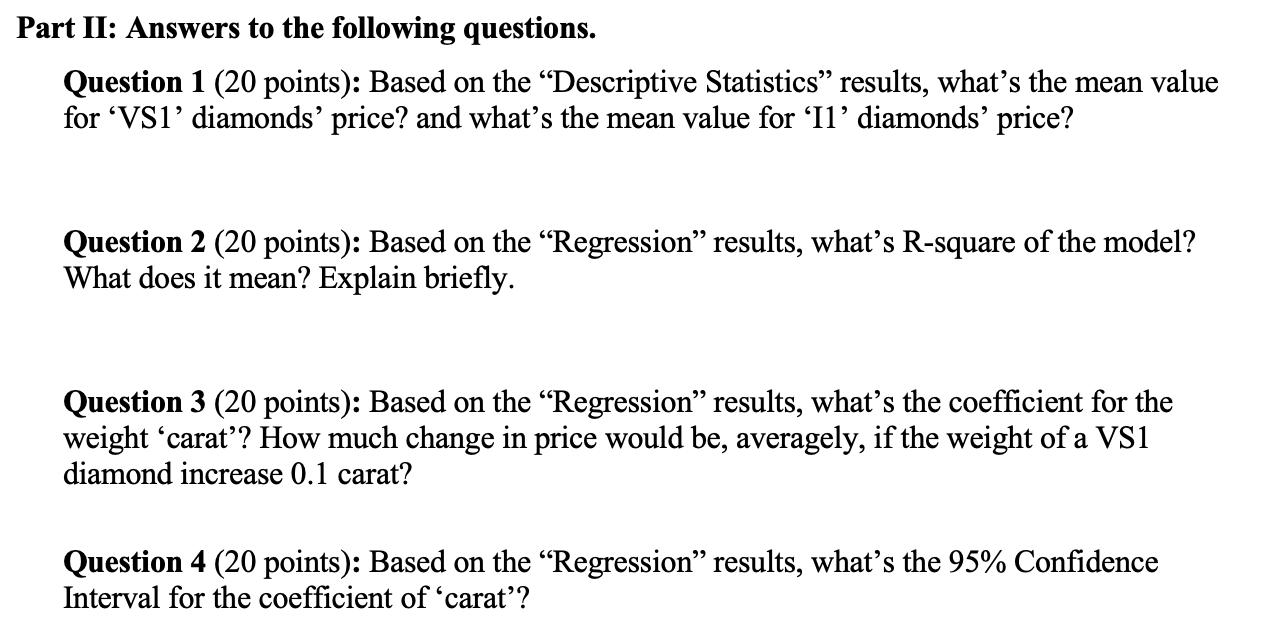 Solved Descriptive Statistics results. Regression resultsart | Chegg.com