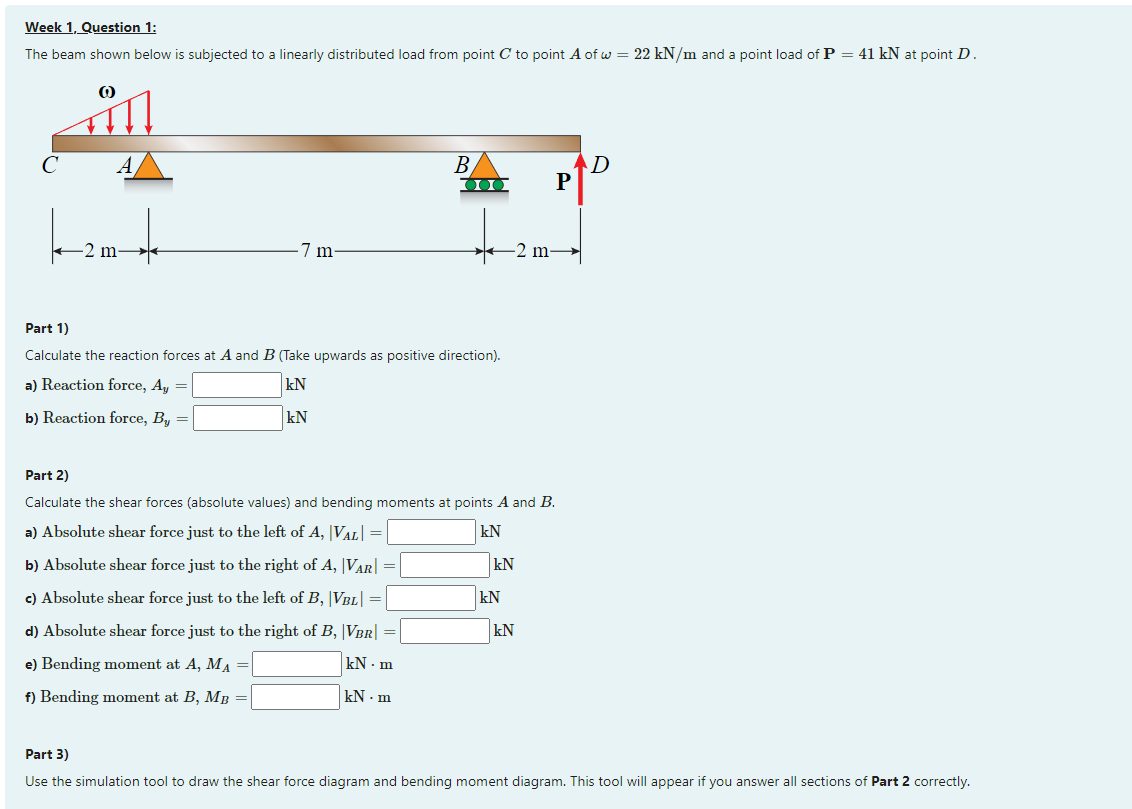 Solved Week 1, Question 1: The beam shown below is subjected | Chegg.com