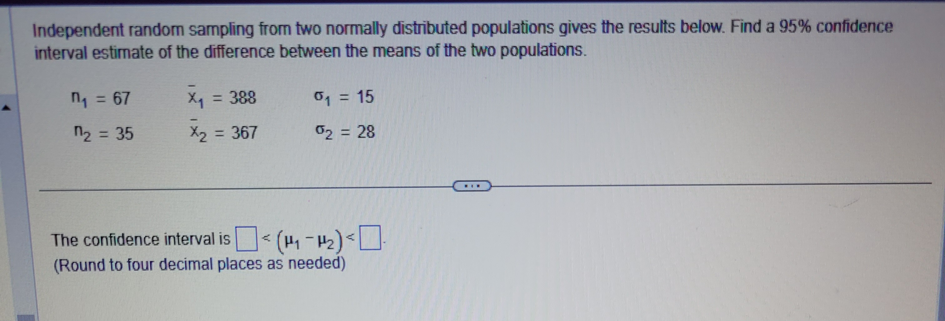 Solved Independent random sampling from two normally | Chegg.com