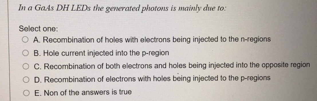 Solved In a GaAs DH LEDs the generated photons is mainly due | Chegg.com