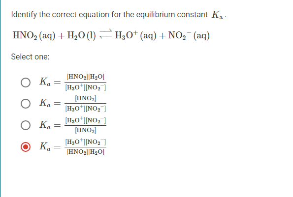 Solved Identify the correct equation for the equilibrium | Chegg.com