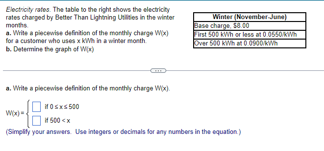 Solved Electricity rates. The table to the right shows the | Chegg.com