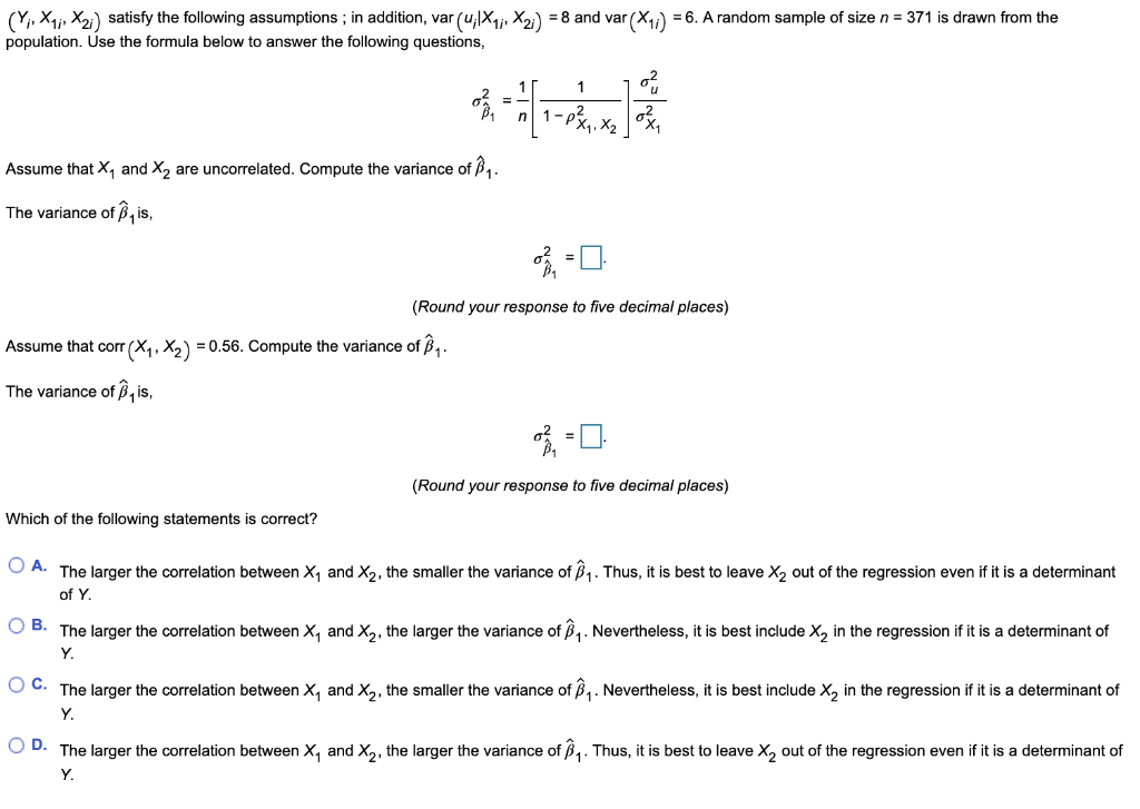 Solved (Y;, X2, X2i) satisfy the following assumptions ; in | Chegg.com