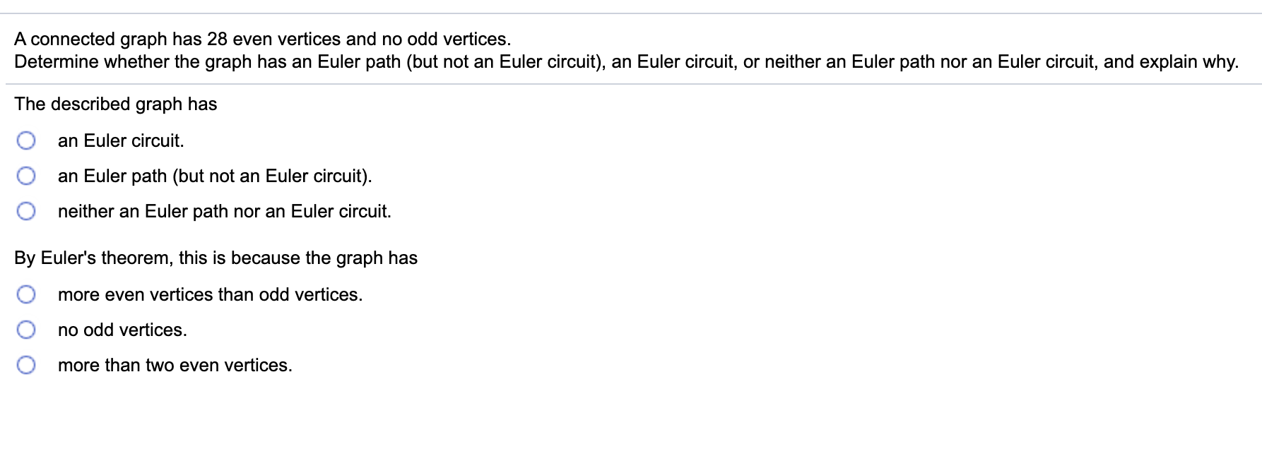 Solved A connected graph has 28 even vertices and no odd | Chegg.com