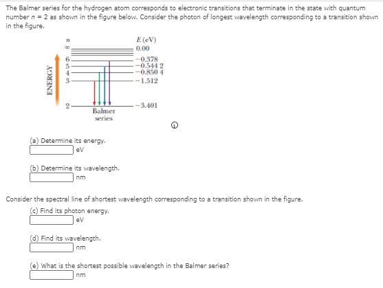 Solved The Balmer Series For The Hydrogen Atom Corresponds