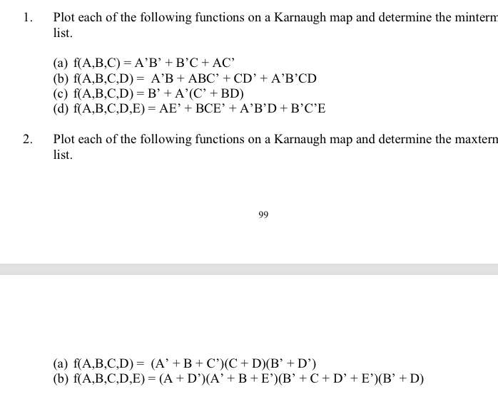 Solved 1. Plot each of the following functions on a Karnaugh | Chegg.com