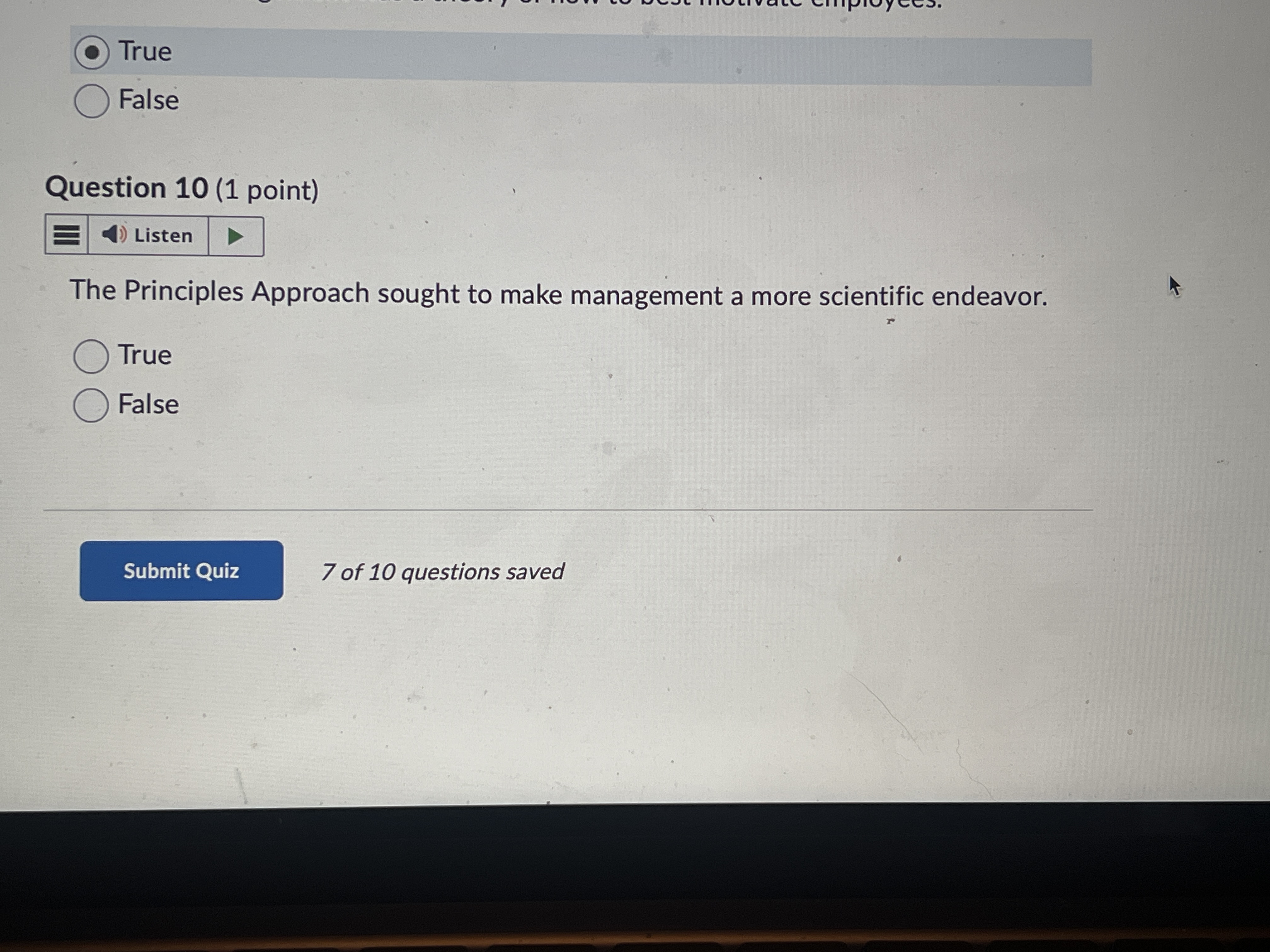Solved TrueFalseQuestion 10 (1 ﻿point)The Principles | Chegg.com