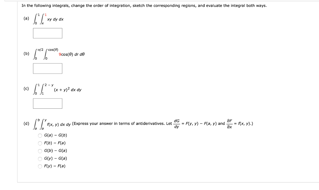 Solved In the following integrals, change the order of | Chegg.com