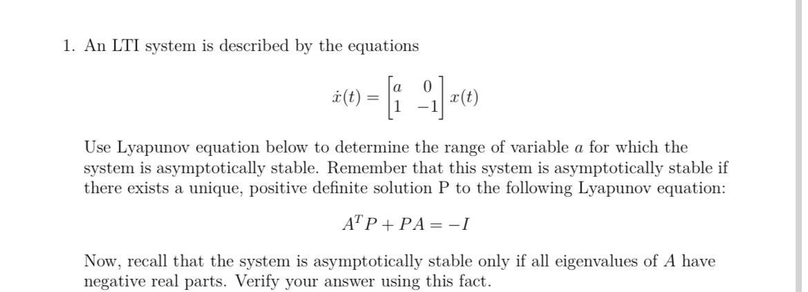 Solved 1. An LTI system is described by the equations | Chegg.com