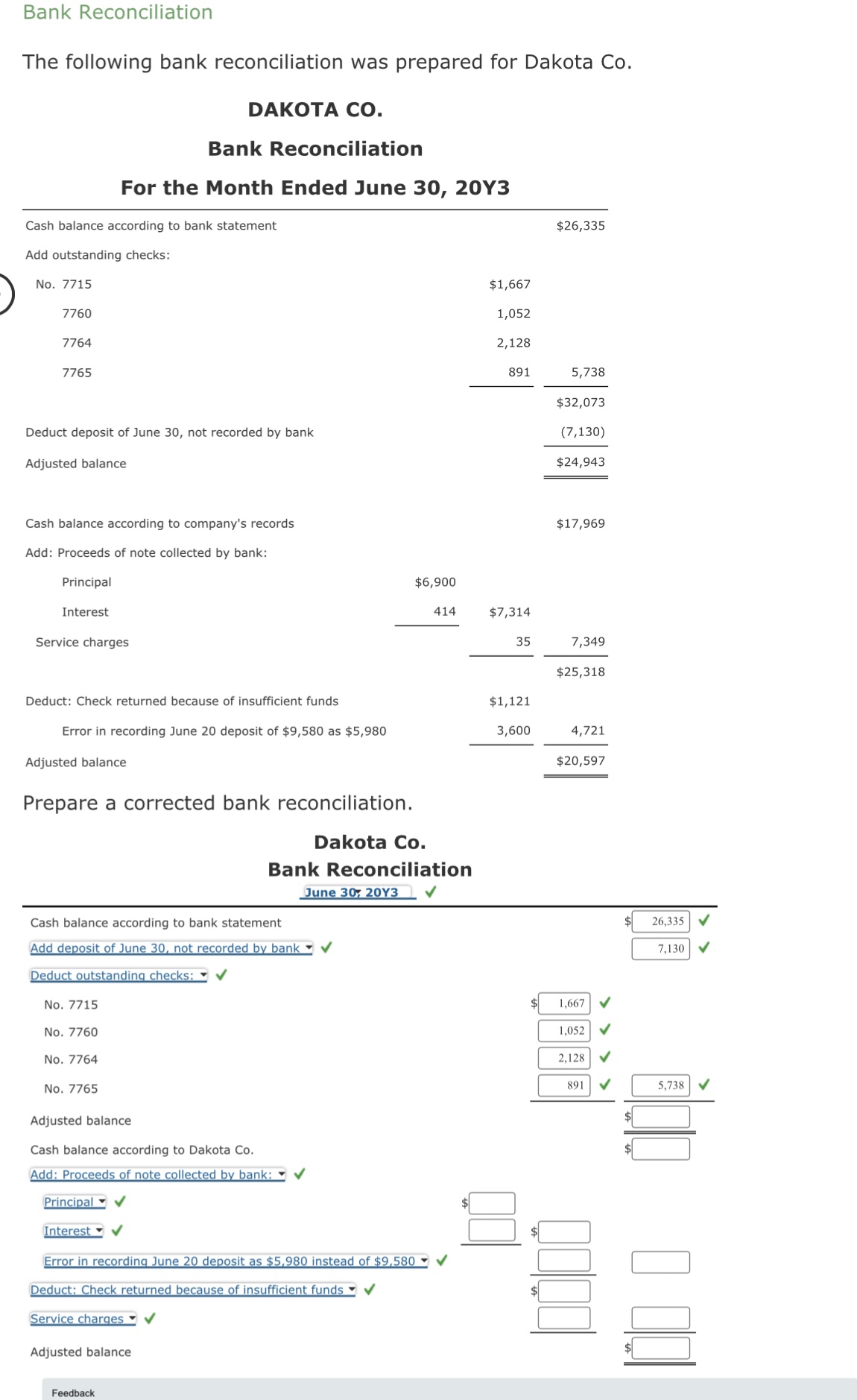 Solved Bank Reconciliation The following bank reconciliation | Chegg.com