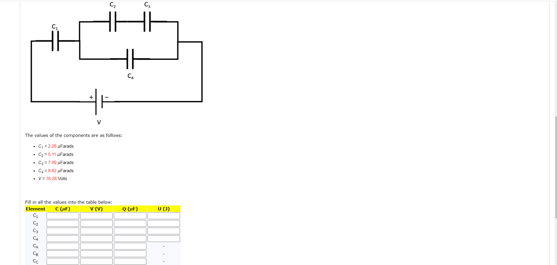 Solved C2 C4 + V The values of the components are as follows | Chegg.com