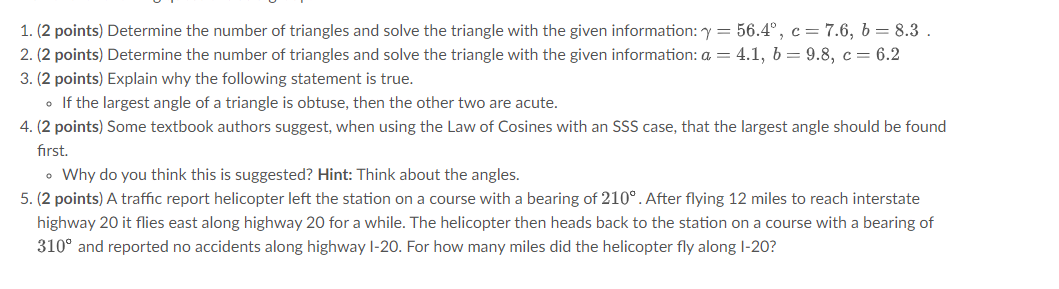 Solved 1. (2 points) Determine the number of triangles and | Chegg.com