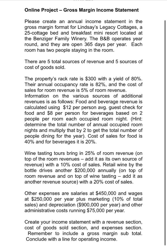 Solved Online Project - Gross Margin Income Statement Please | Chegg.com