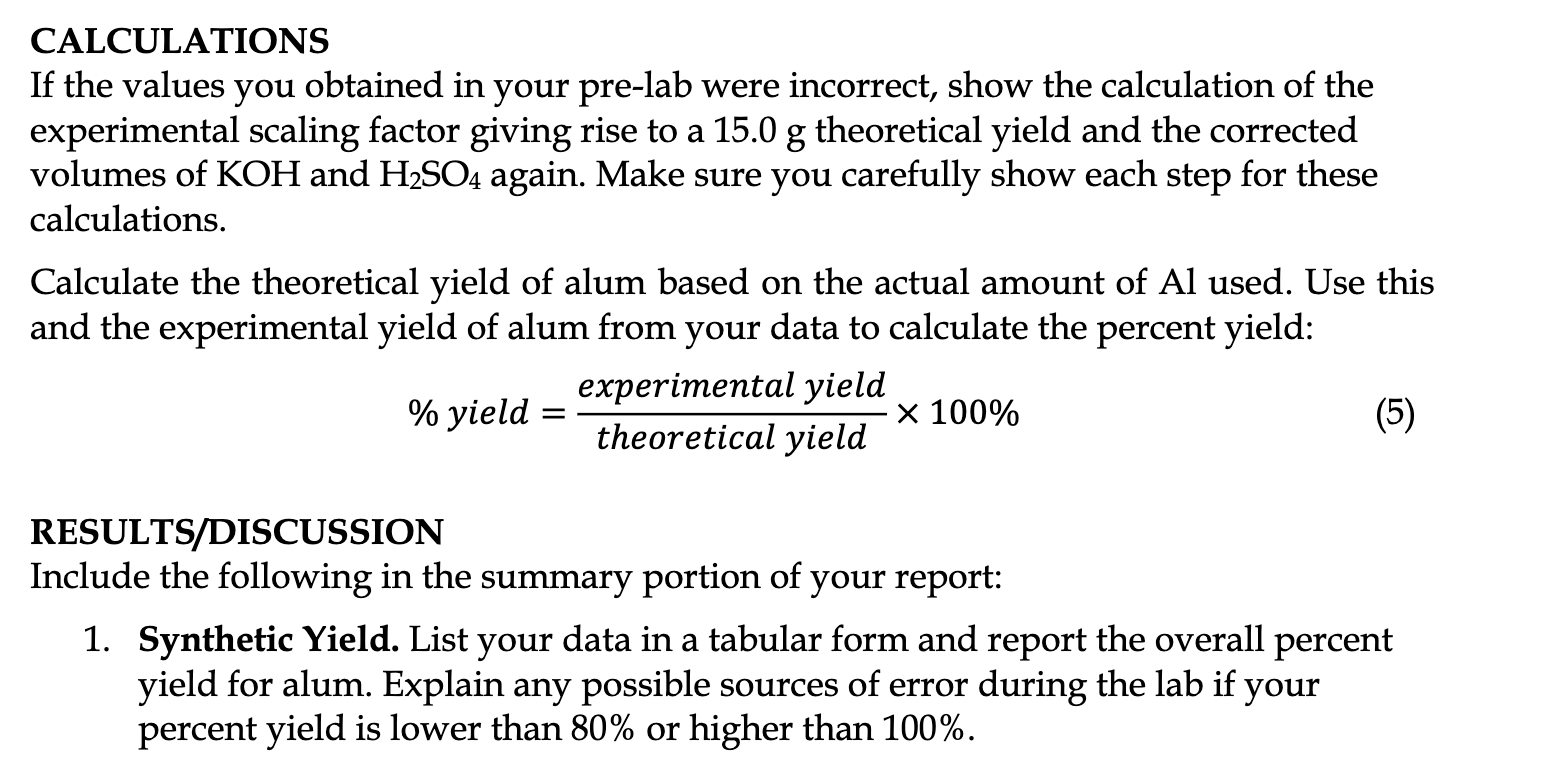 Solved CALCULATIONSIf the values you obtained in your | Chegg.com