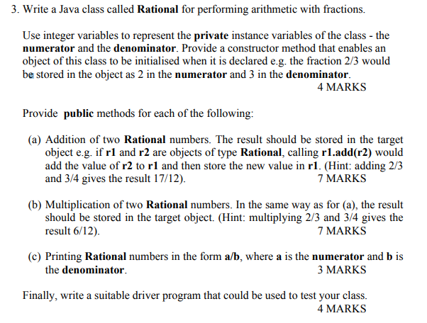 Solved 3. Write a Java class called Rational for performing | Chegg.com