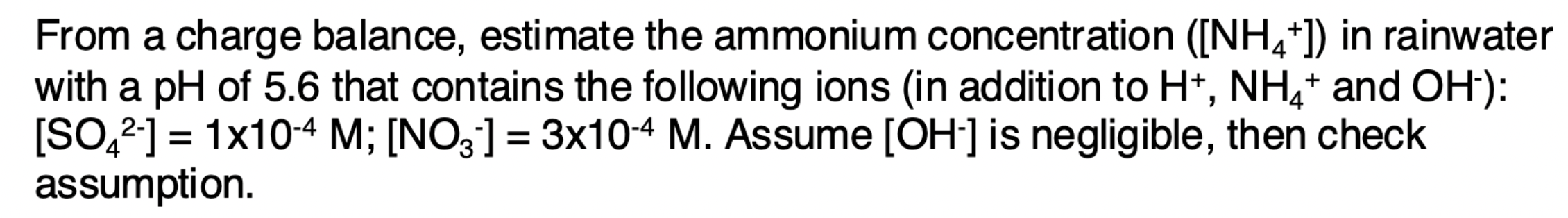 Solved From a charge balance, estimate the ammonium | Chegg.com