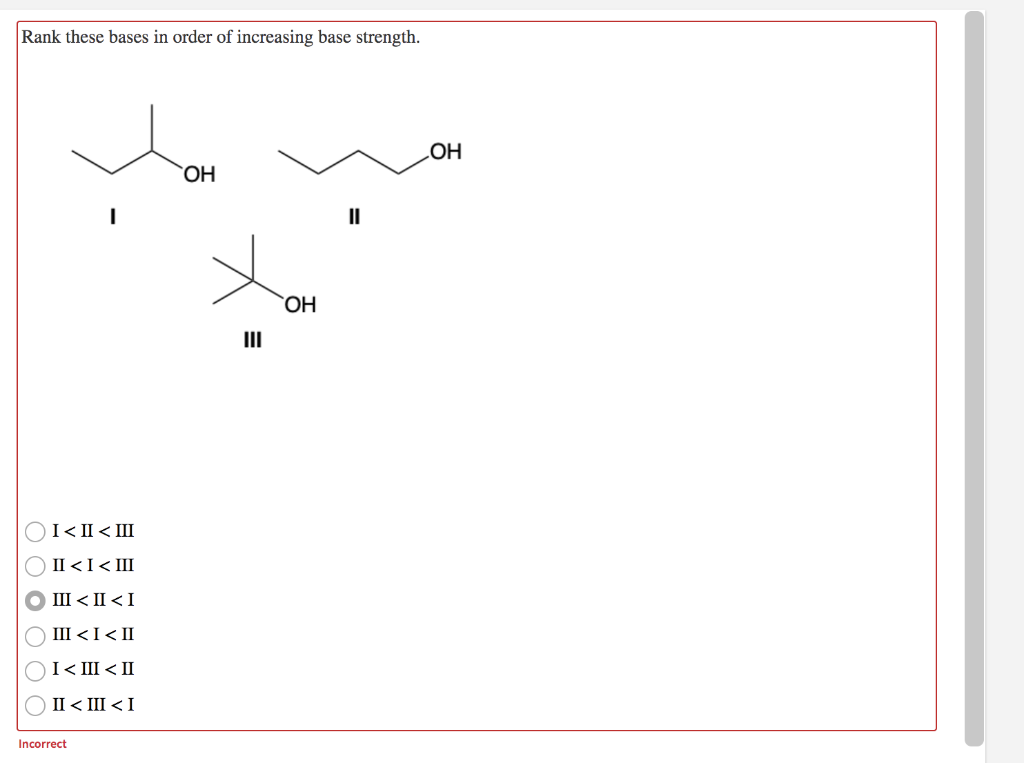 Solved Rank these bases in order of increasing base | Chegg.com