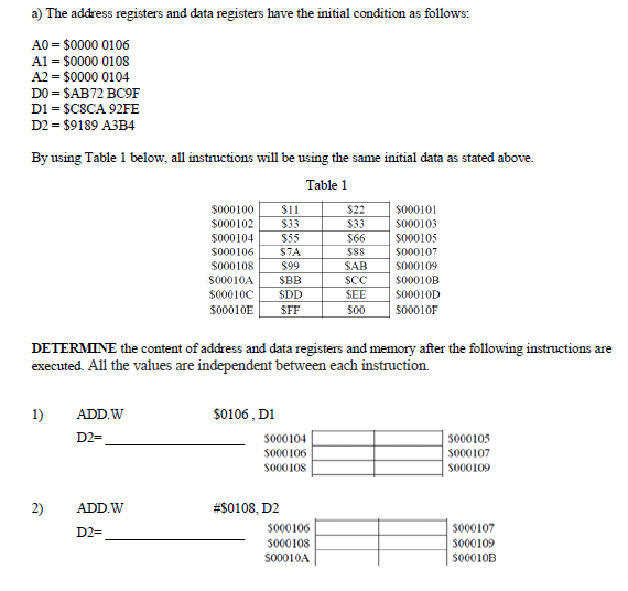 Solved a) The address registers and data registers have the | Chegg.com