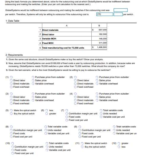 Solved 12. GiobalSystems manufactures an optical saitch that | Chegg.com