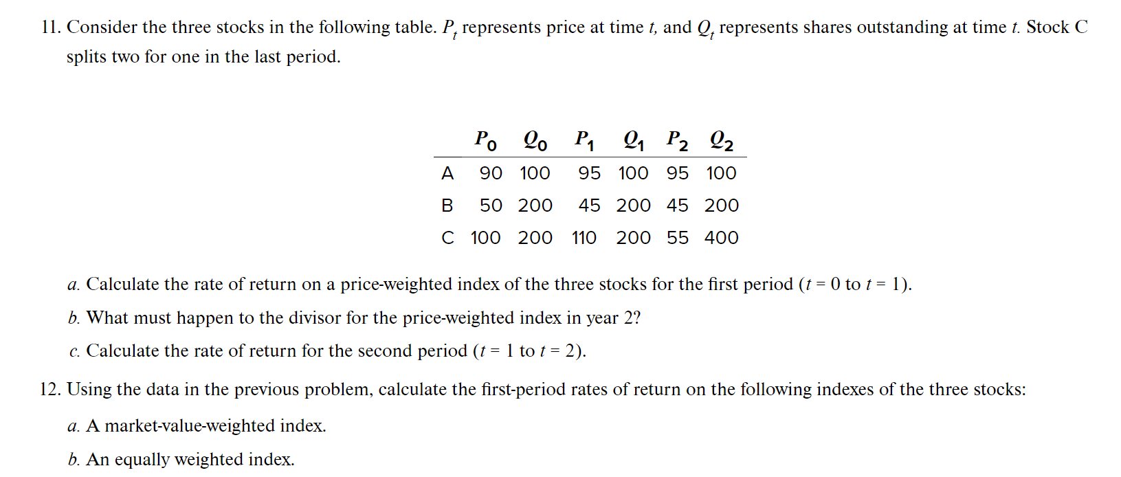 Solved Consider the three stocks in the following table. Pt | Chegg.com