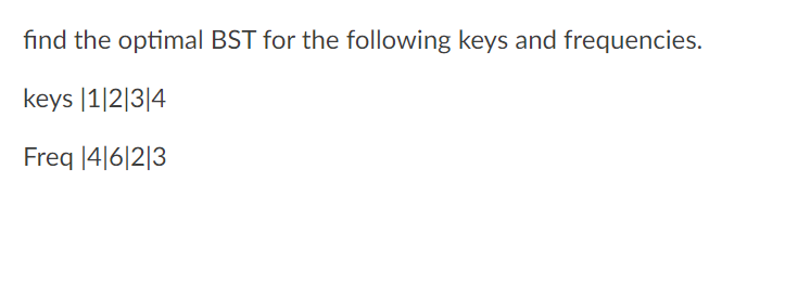 Solved find the optimal BST for the following keys and | Chegg.com