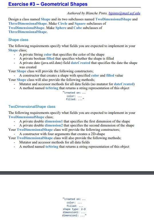 Solved Exercise #3 - Geometrical Shapes Authored by Blanche | Chegg.com