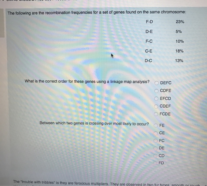 Solved The following are the recombination frequencies for a | Chegg.com