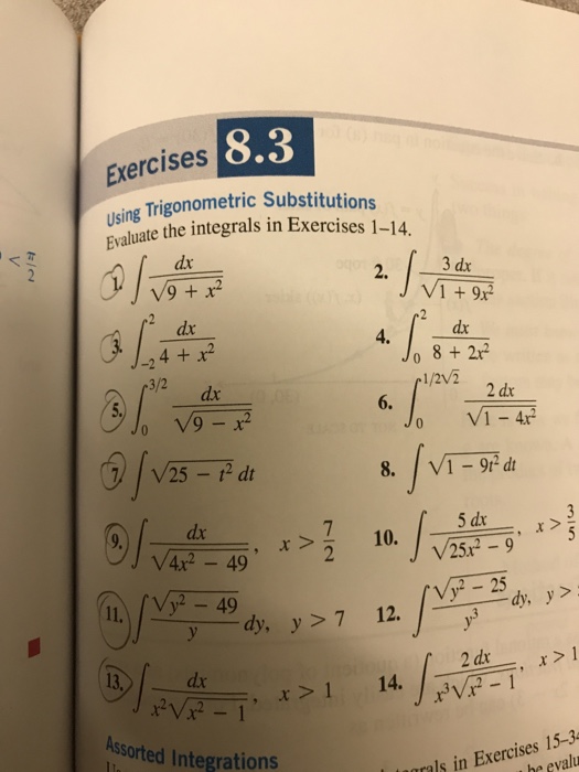 Solved 8.3 Exercises Trigonometric Substitutions Evaluate | Chegg.com