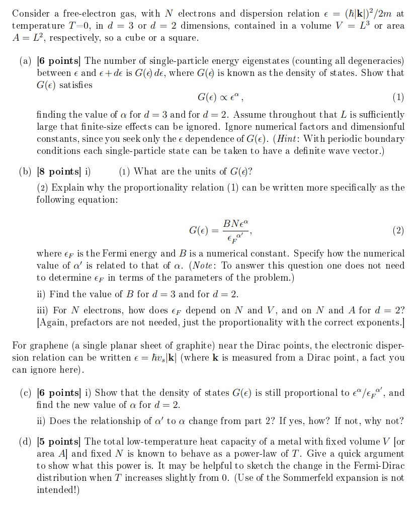 Solved Consider a free-electron gas, with \\( N \\) | Chegg.com