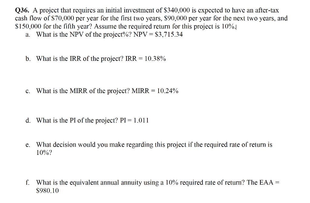 Solved A project that requires an initial investment of | Chegg.com